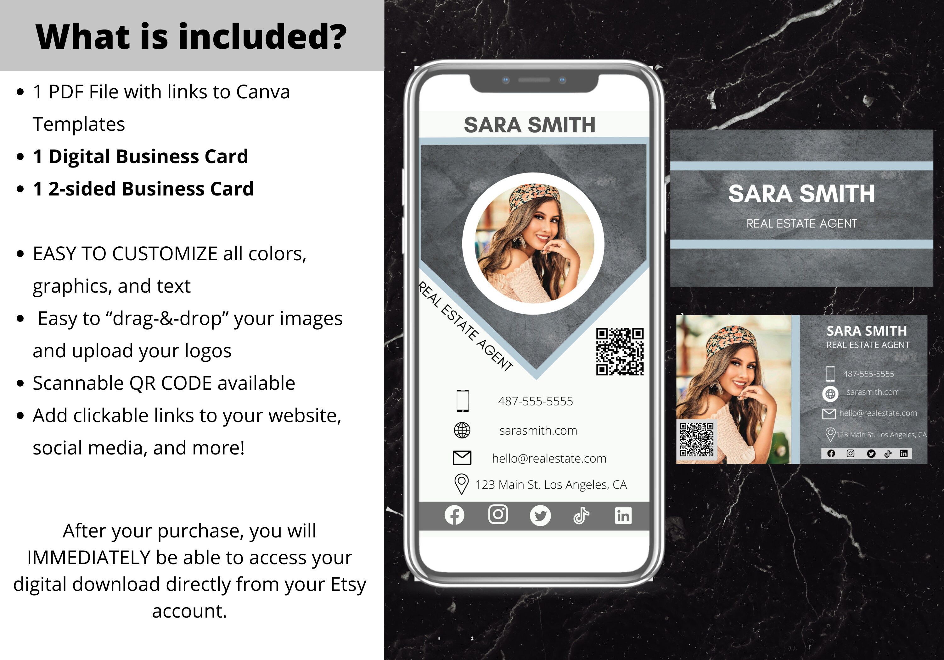 Digital Business Card & Business Card Bundle- Grey Aesthetic | Modern ...