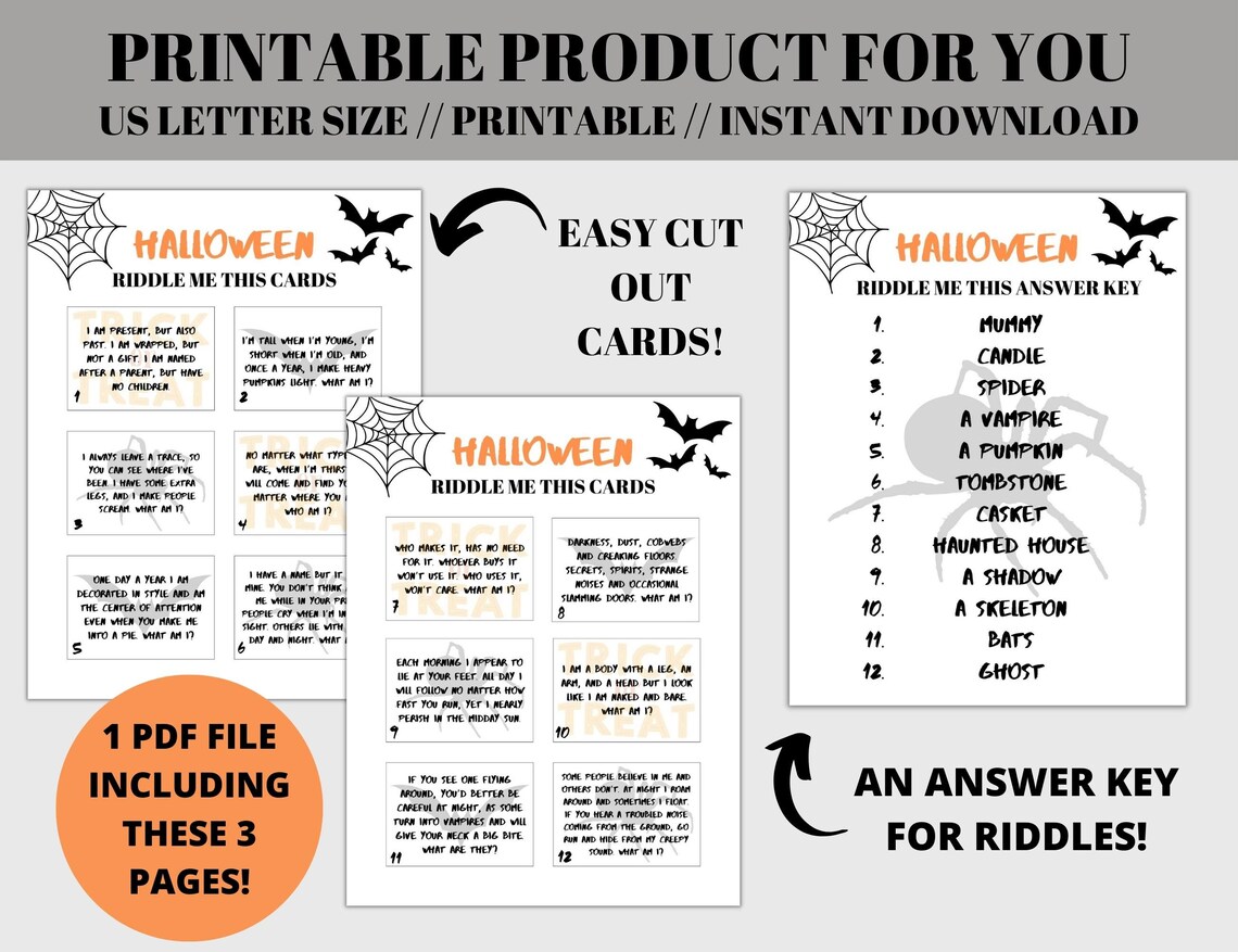 INSTANT DOWNLOAD: Printable Halloween Riddle Game Printable - Etsy
