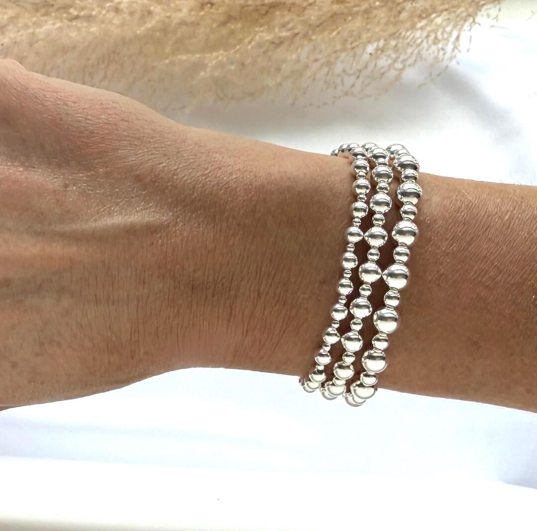 Sterling Silver Beaded Stacking Bracelet: Minimalist Jewelry - Etsy