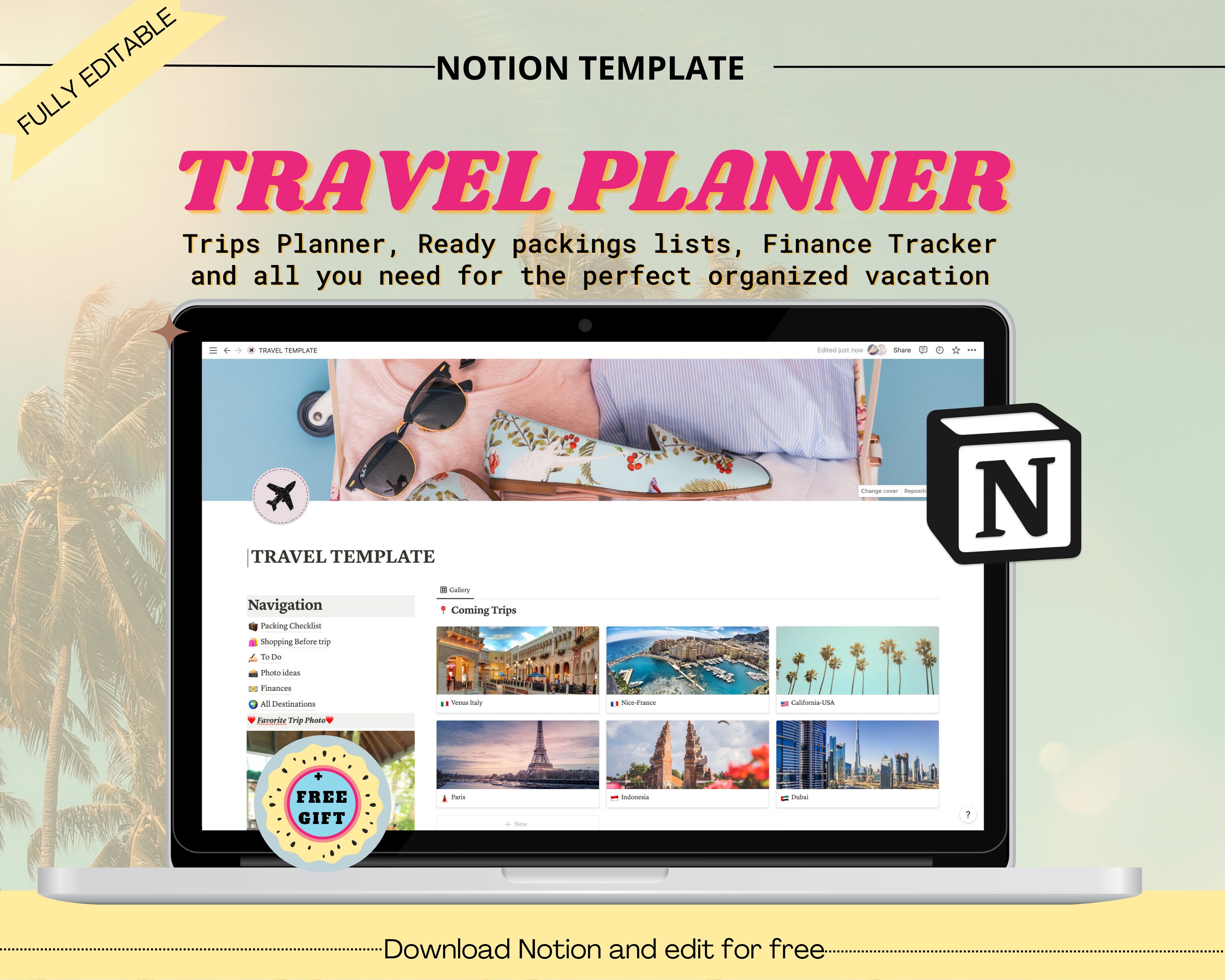 Travel Planner Notion Template, Notion Travel Itinerary, Notion Trip Planner, Vacation Planner ...