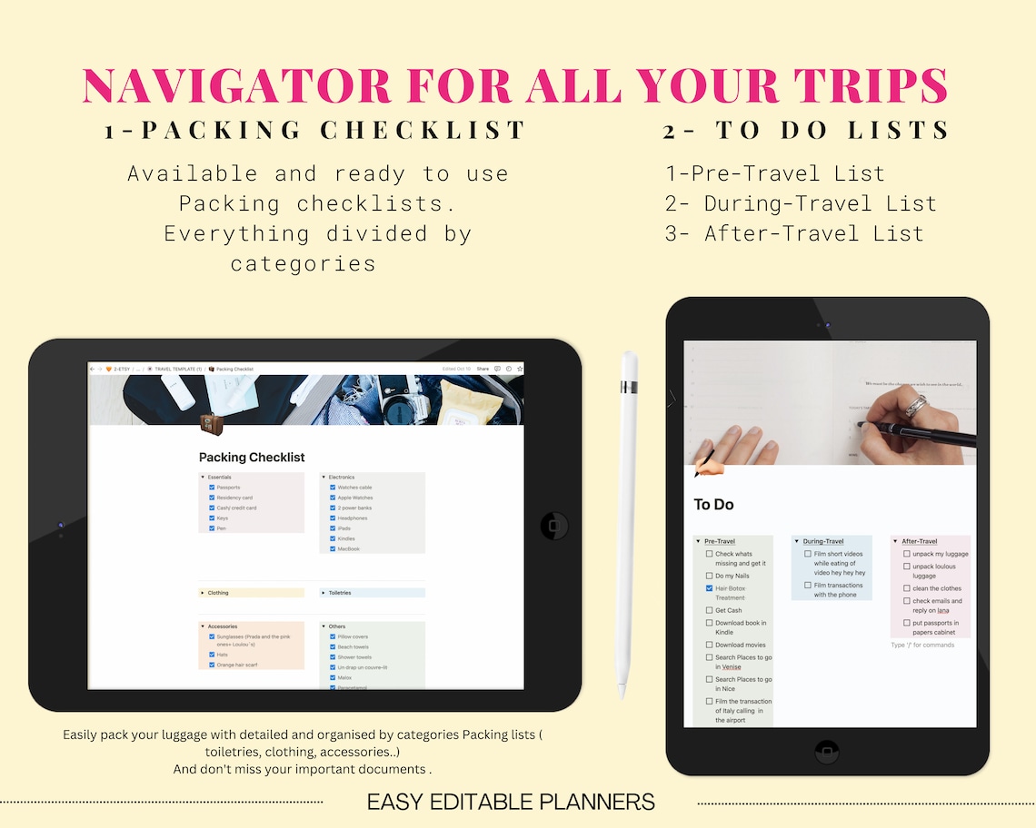 Travel Planner Notion Template, Notion Travel Itinerary, Notion Trip ...