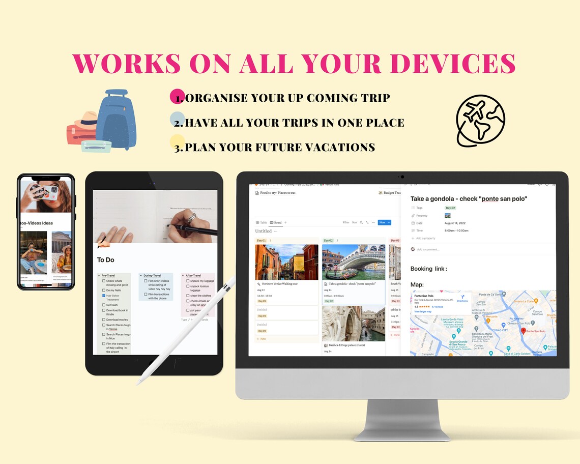 Travel Planner Notion Template, Notion Travel Itinerary, Notion Trip ...
