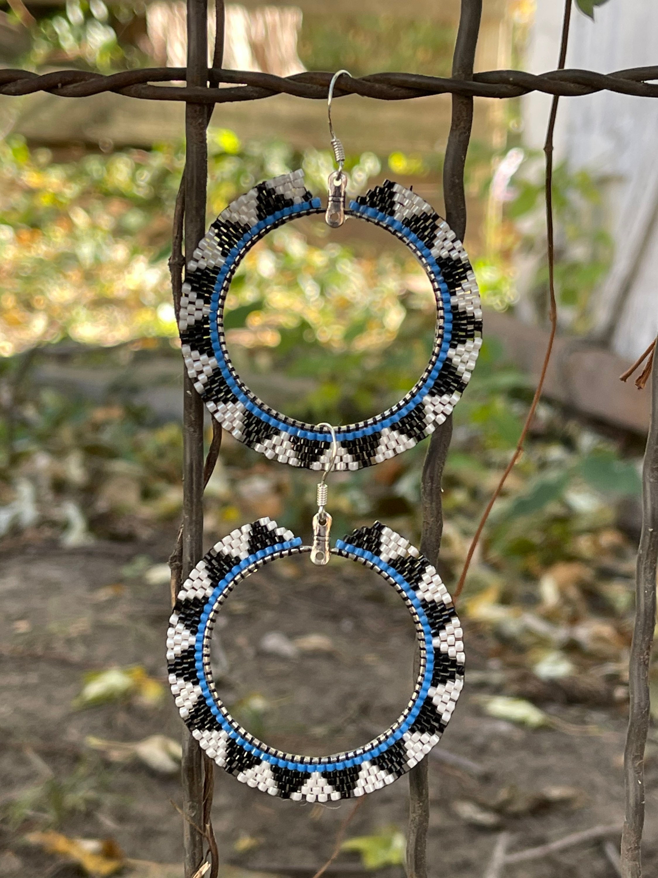 Hand Beaded Native Style Hoop Earrings - Etsy