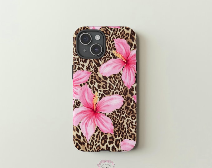 Leopard Print & Summer Flowers Phone Case, Cute Trendy Phone Cover ...