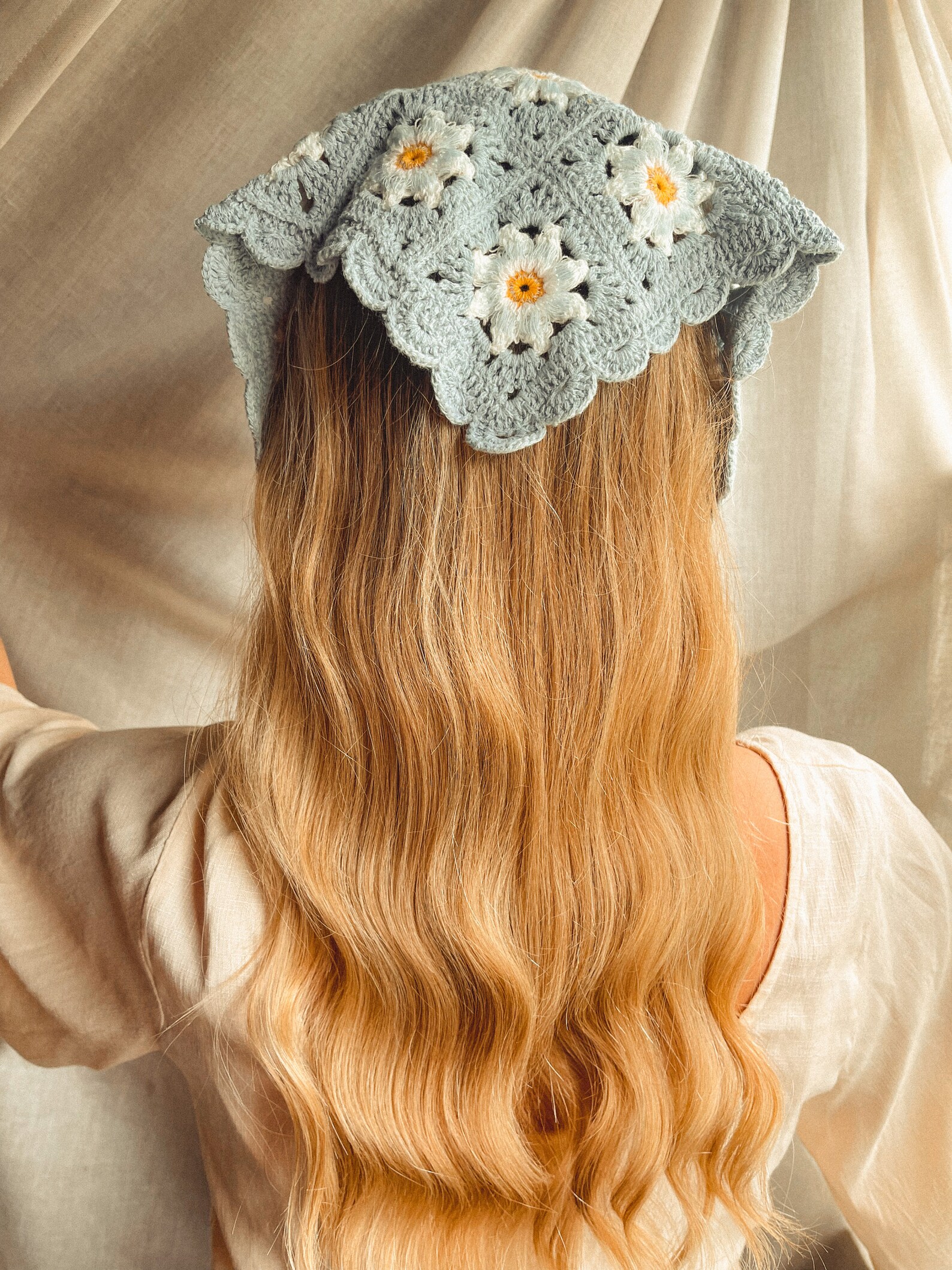 Crochet Flower Bandana / Crochet Daisy Bandana / Retro Bandana ...