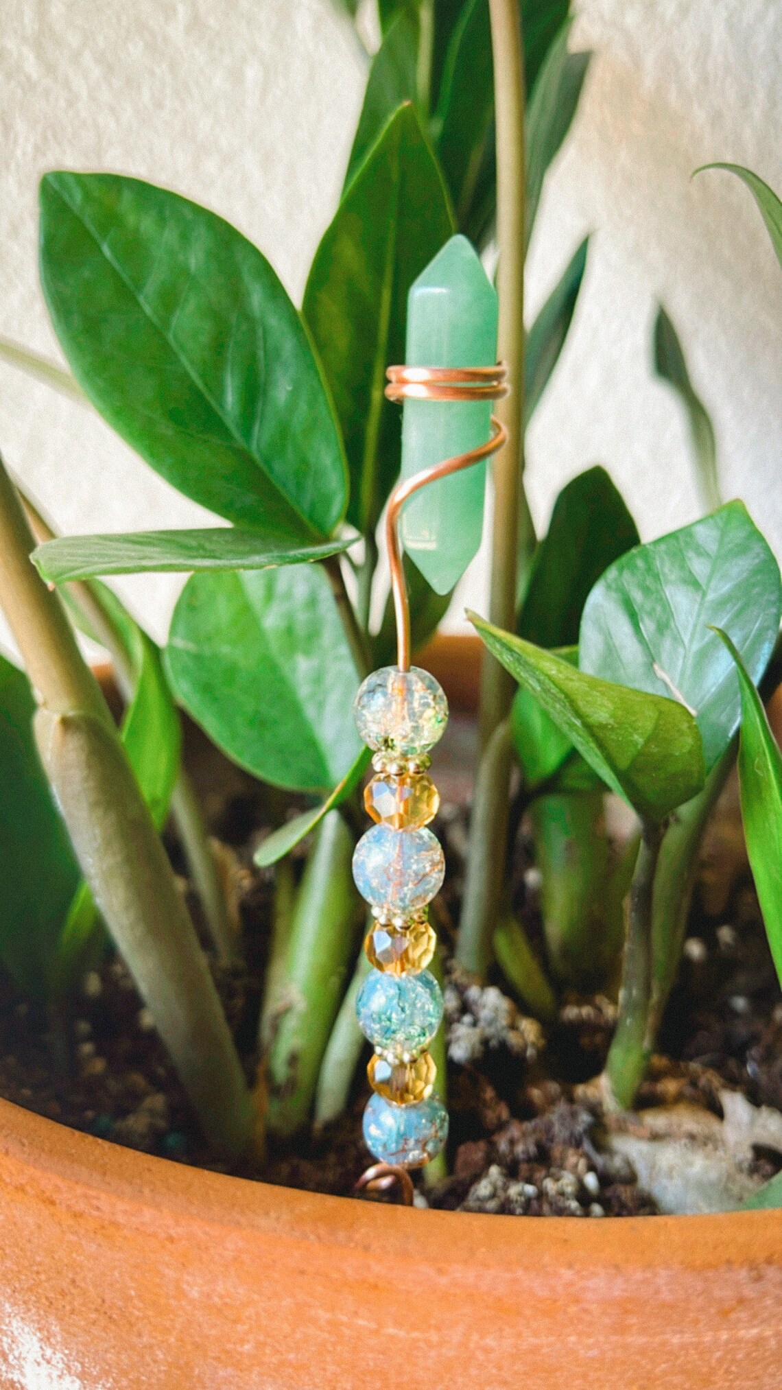 Green Aventurine Copper Plant Stake / Copper Plant Stake / Plant Decor ...