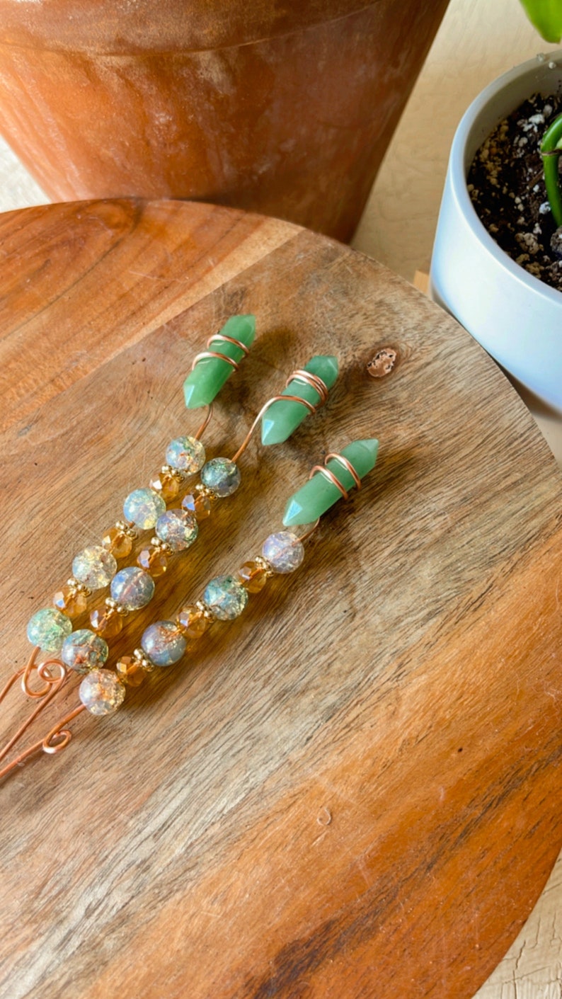 Green Aventurine Copper Plant Stake / Copper Plant Stake / Plant Decor ...