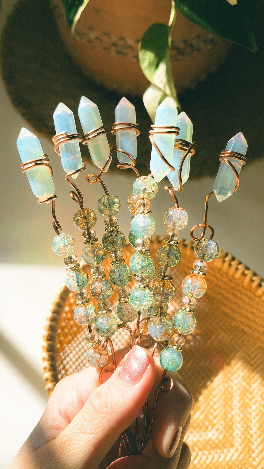 Opalite Copper Plant Stake / Copper Plant Stake / Indoor Plant Decor ...