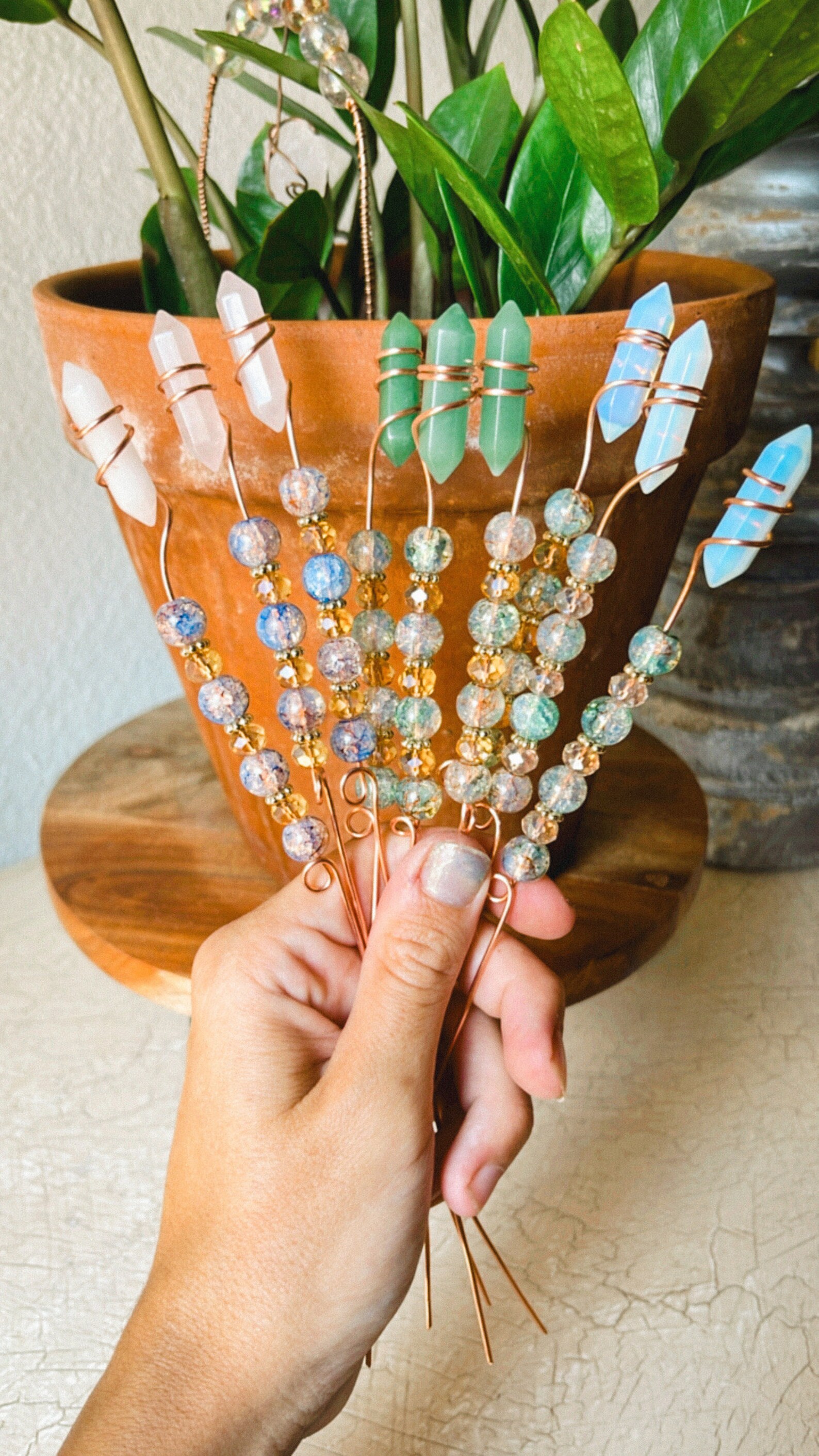 Green Aventurine Copper Plant Stake / Copper Plant Stake / Plant Decor ...