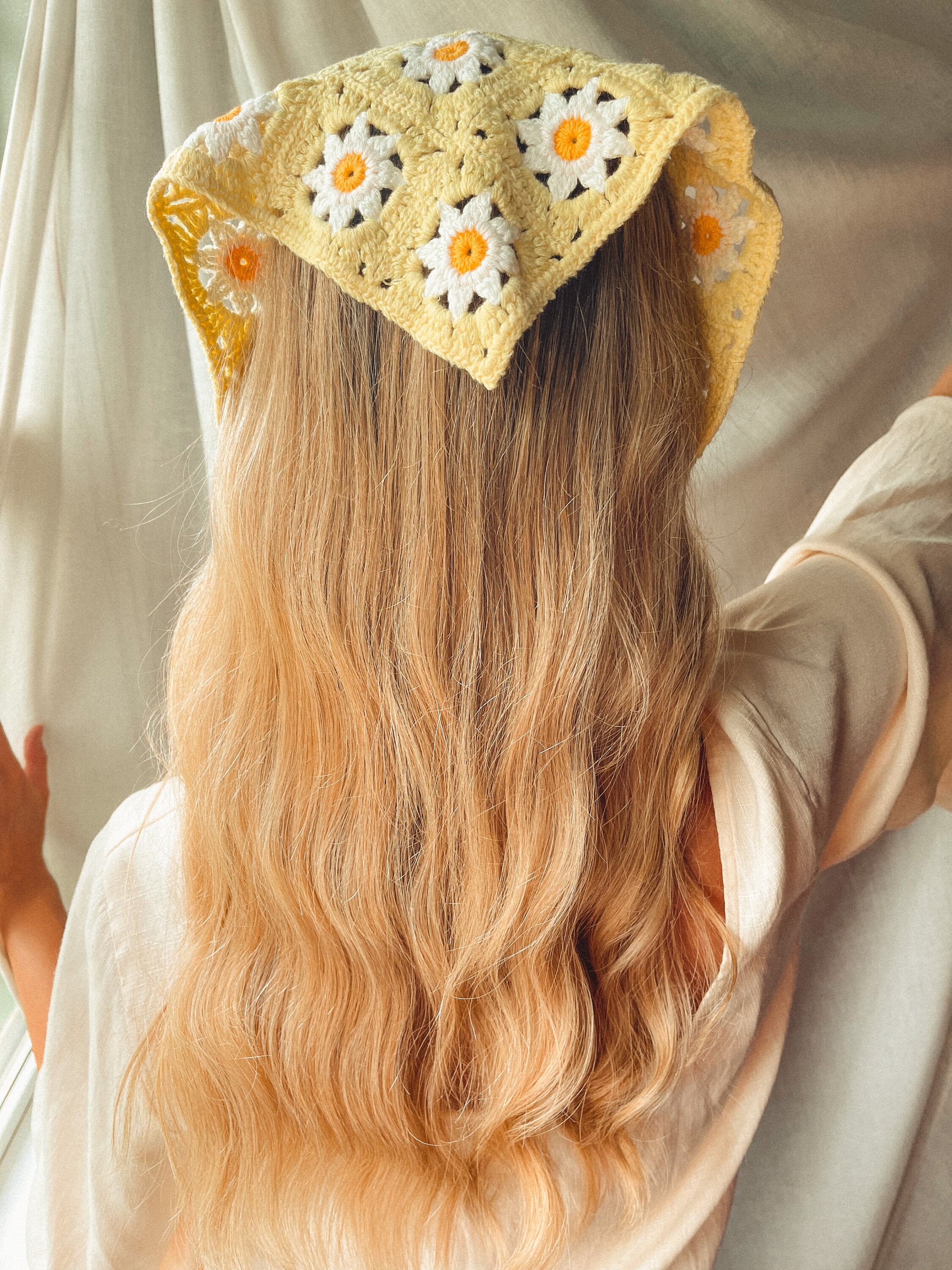 Crochet Flower Bandana / Crochet Daisy Bandana / Retro Bandana ...