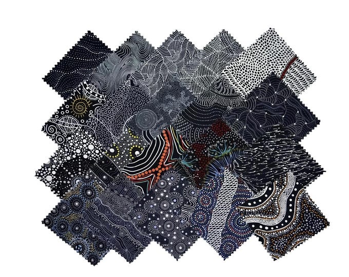 Australian Indigenous Art Fabric Pack, Dreamtime Black 40 Squares, 10 ...