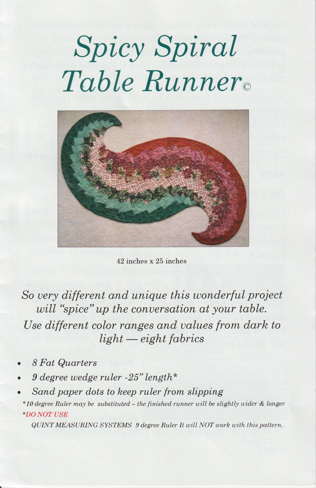 Spicy Spiral Table Runner Quilt Pattern 42 X 25 School House Quilts - Etsy