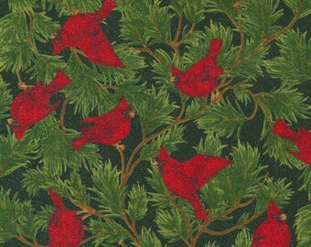 Cardinal Bird Christmas With Silver Glitter Cotton Fabric - Etsy
