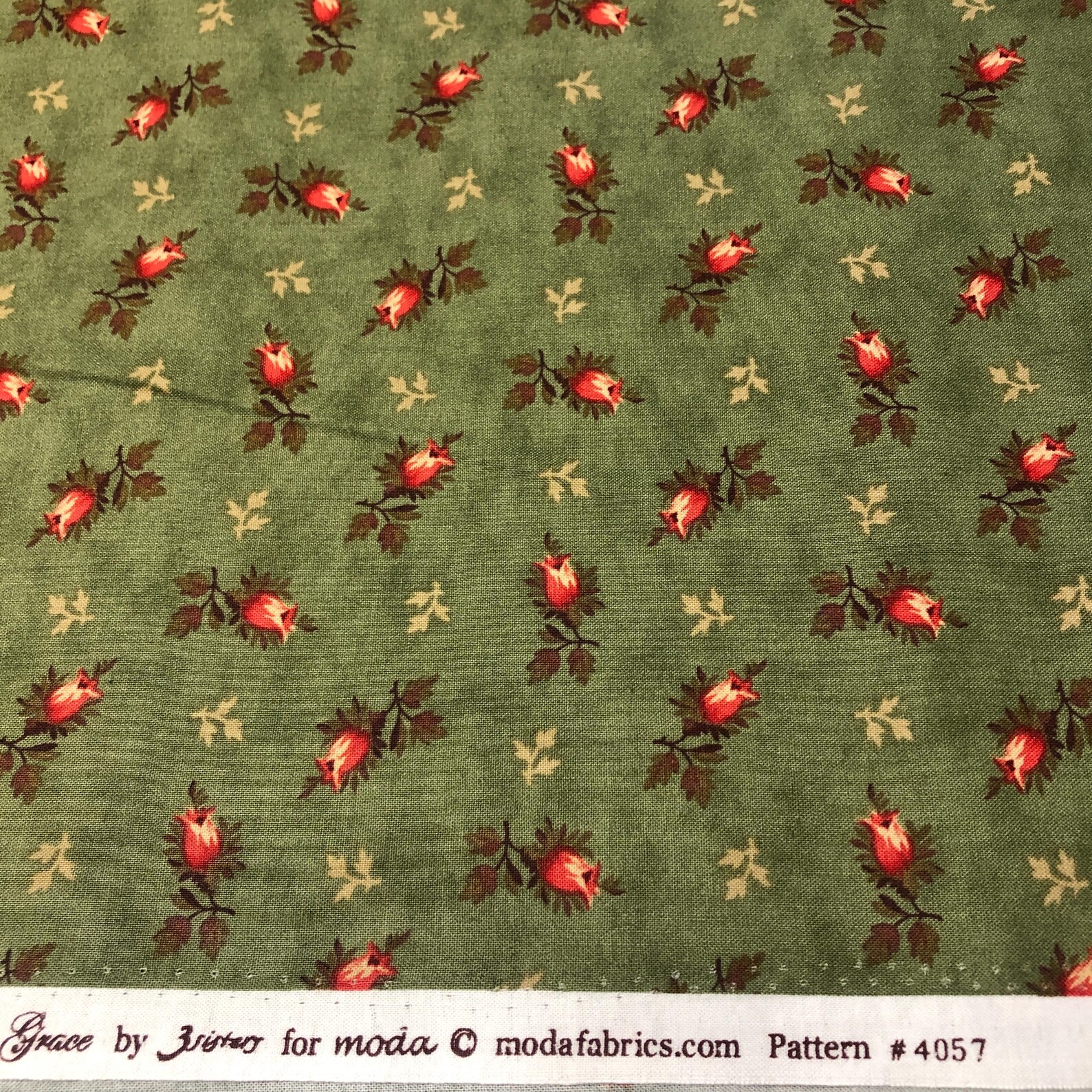 Moda Grace Cotton Fabric – 3 Sisters Pink Roses, Green (out of Print ...