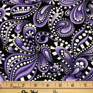 Xanadu Collection Purple Paisley on Black Cotton Fabric 16155B-65 ...