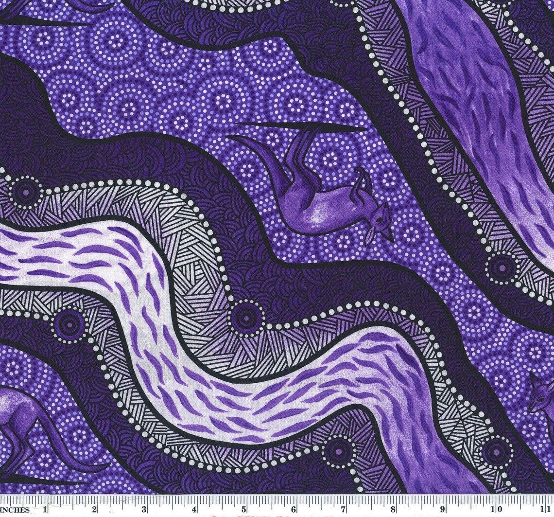 Australian Aboriginal Kangaroo River Purple Black Cotton Fabric ...