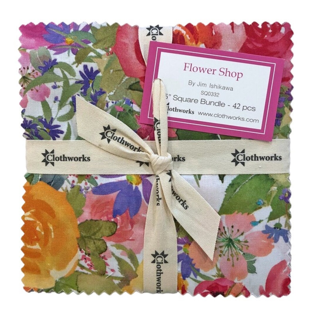 Flower Shop Charm Pack Clothworks SQ0332 Multicolored Floral Charm Pack ...
