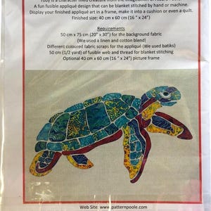 Toby the Turtle Fusible Applique Design Pattern 16 X 24 (40cm X 60cm ...