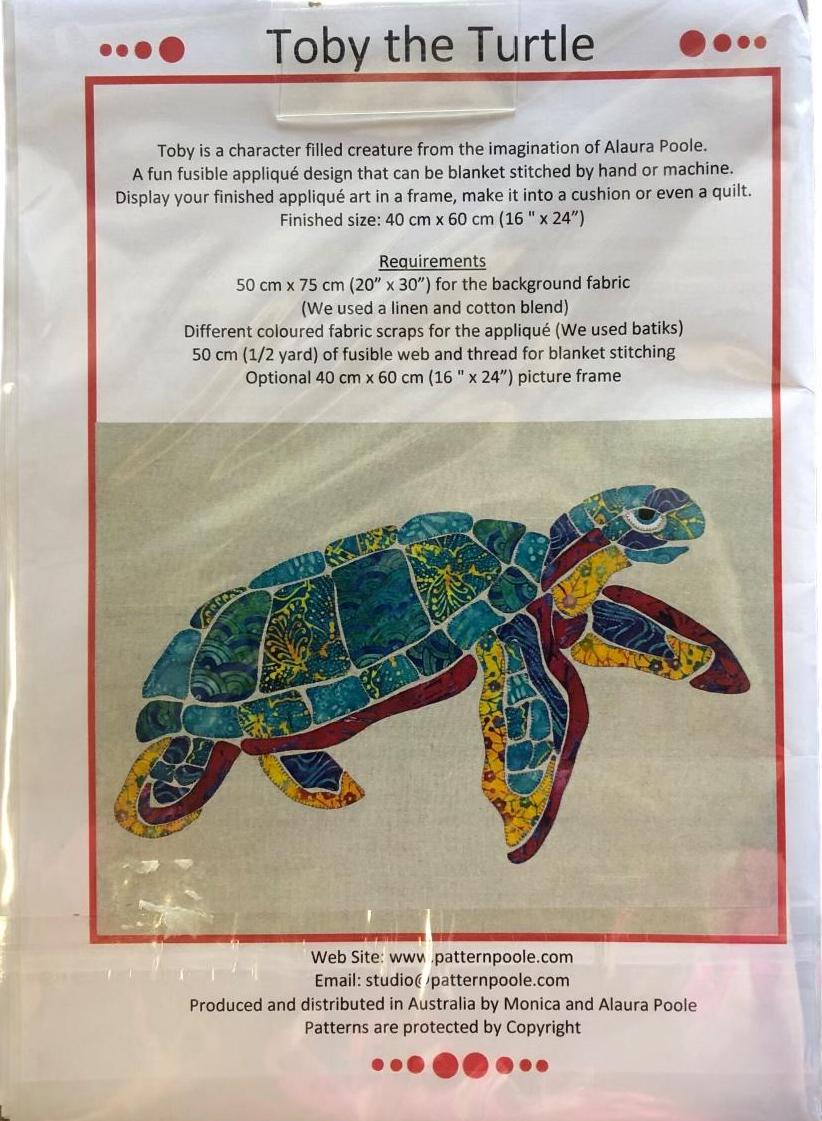 Toby the Turtle Fusible Applique Design Pattern 16 X 24 (40cm X 60cm ...