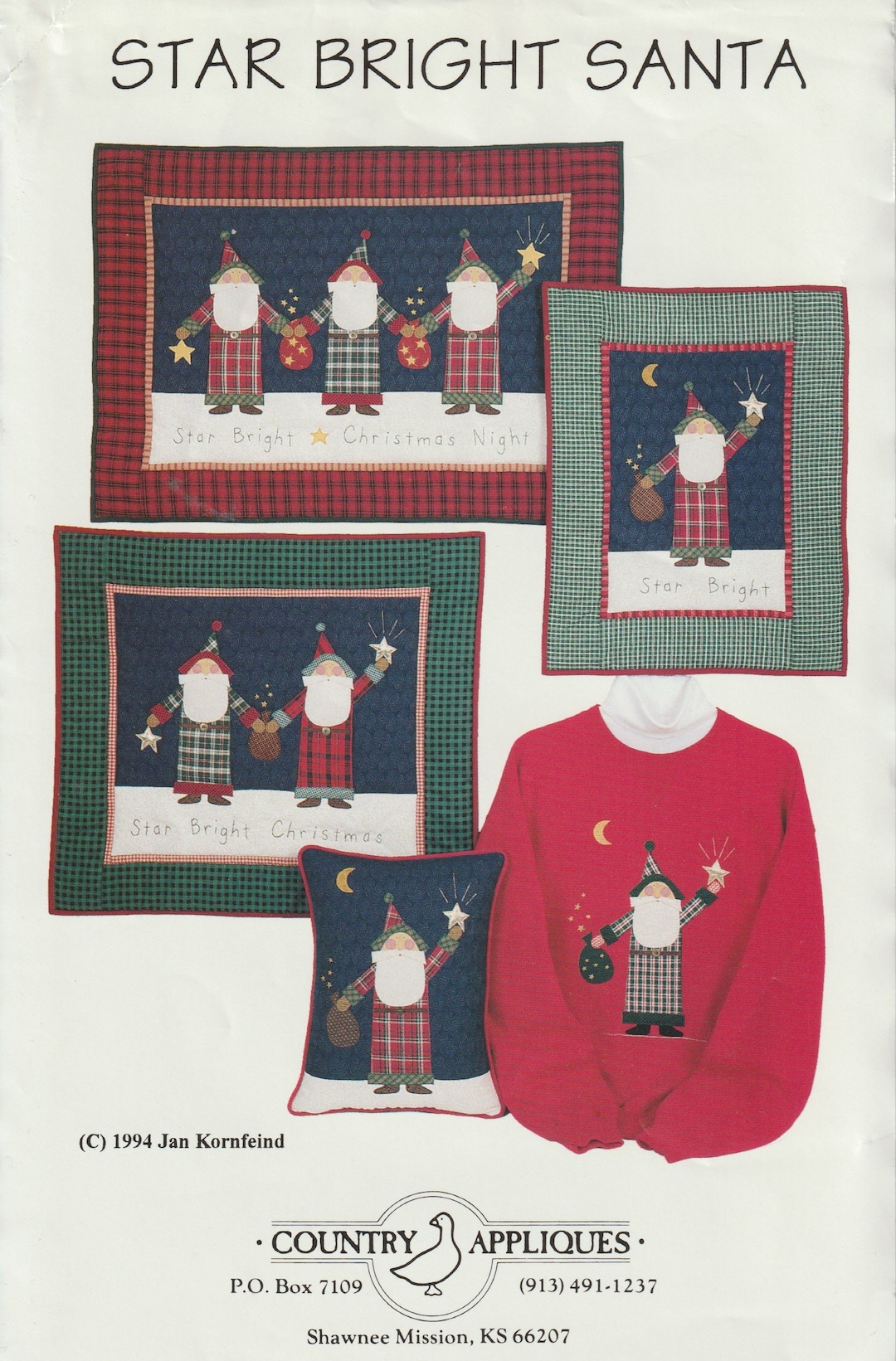 Star Bright Santa Applique Quilt Pattern Wallhangings Pillow Sweatshirt ...