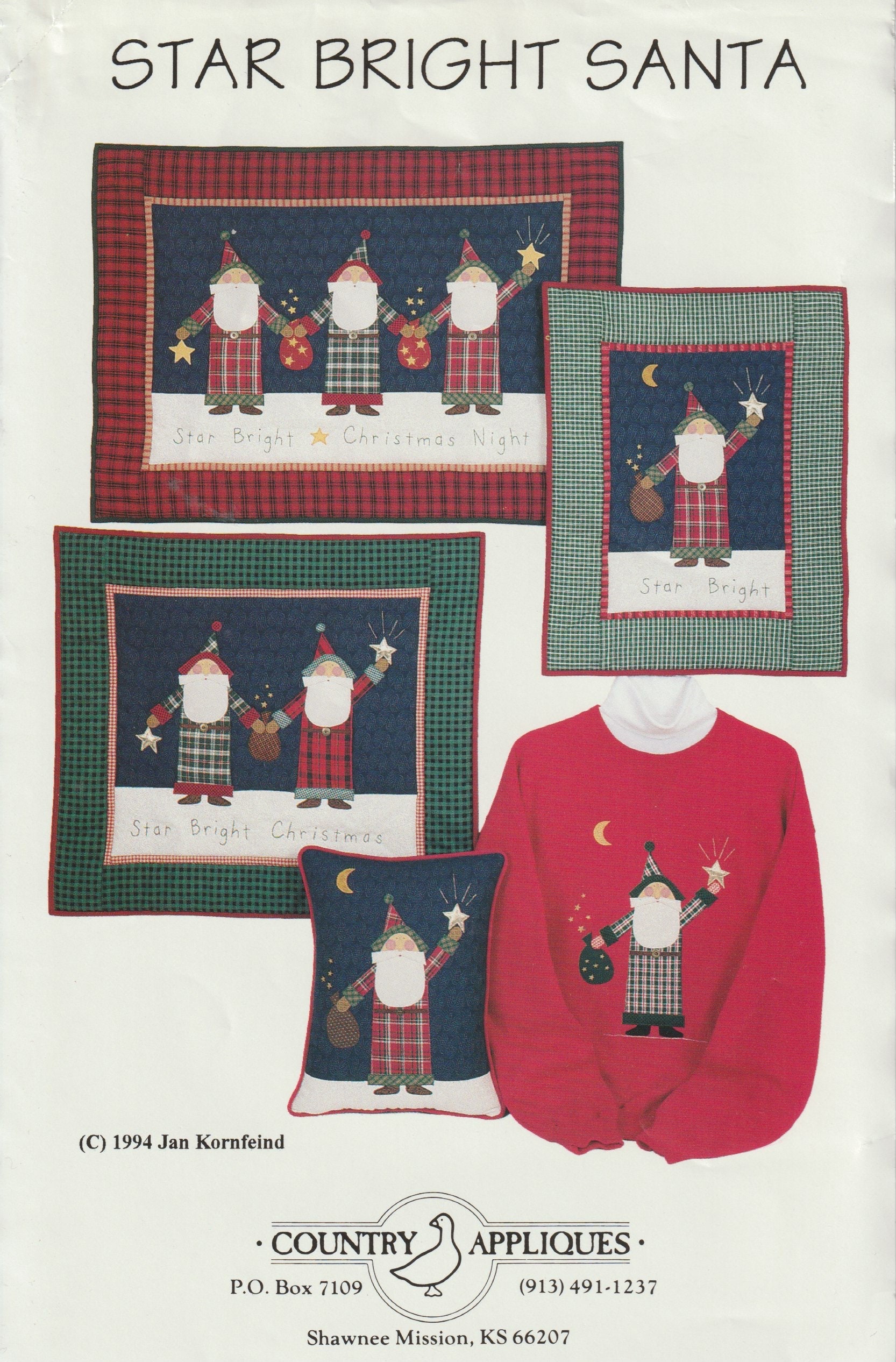 Star Bright Santa Applique Quilt Pattern Wallhangings Pillow Sweatshirt ...