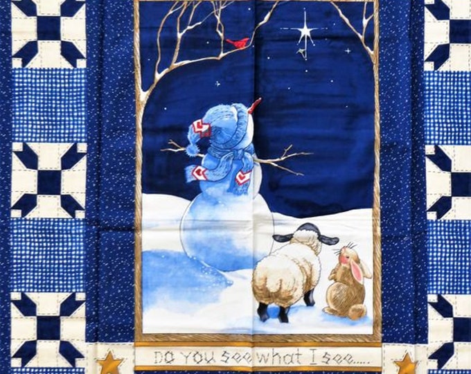 Snowman Quilt Fabric Panel Do You See What I See Christmas Cheater ...
