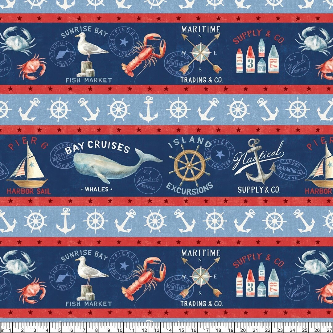 Nautical Stripe Cotton Fabric: at the Helm Wilmington Prints - Etsy
