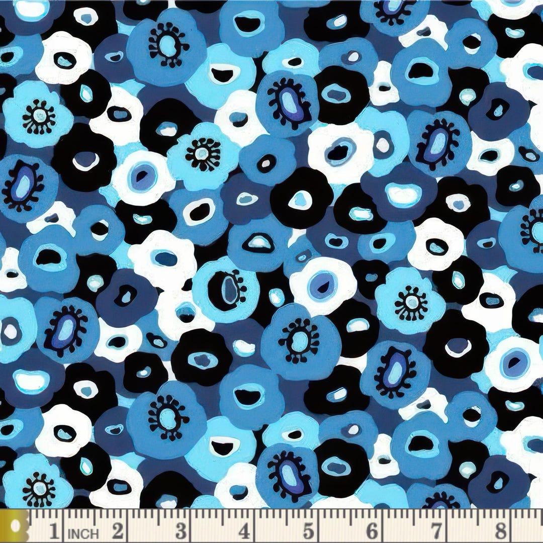 Midnight Blues Rhythm & Blues Poppies Cotton Fabric Cx9779-blue-d ...