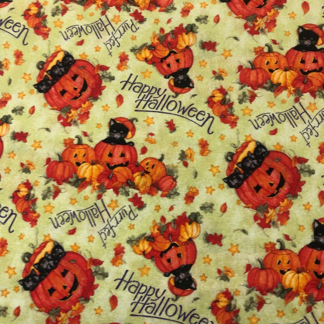 Susan Winget Halloween Cotton Fabric: Black Cats, Pumpkins, Jack O ...