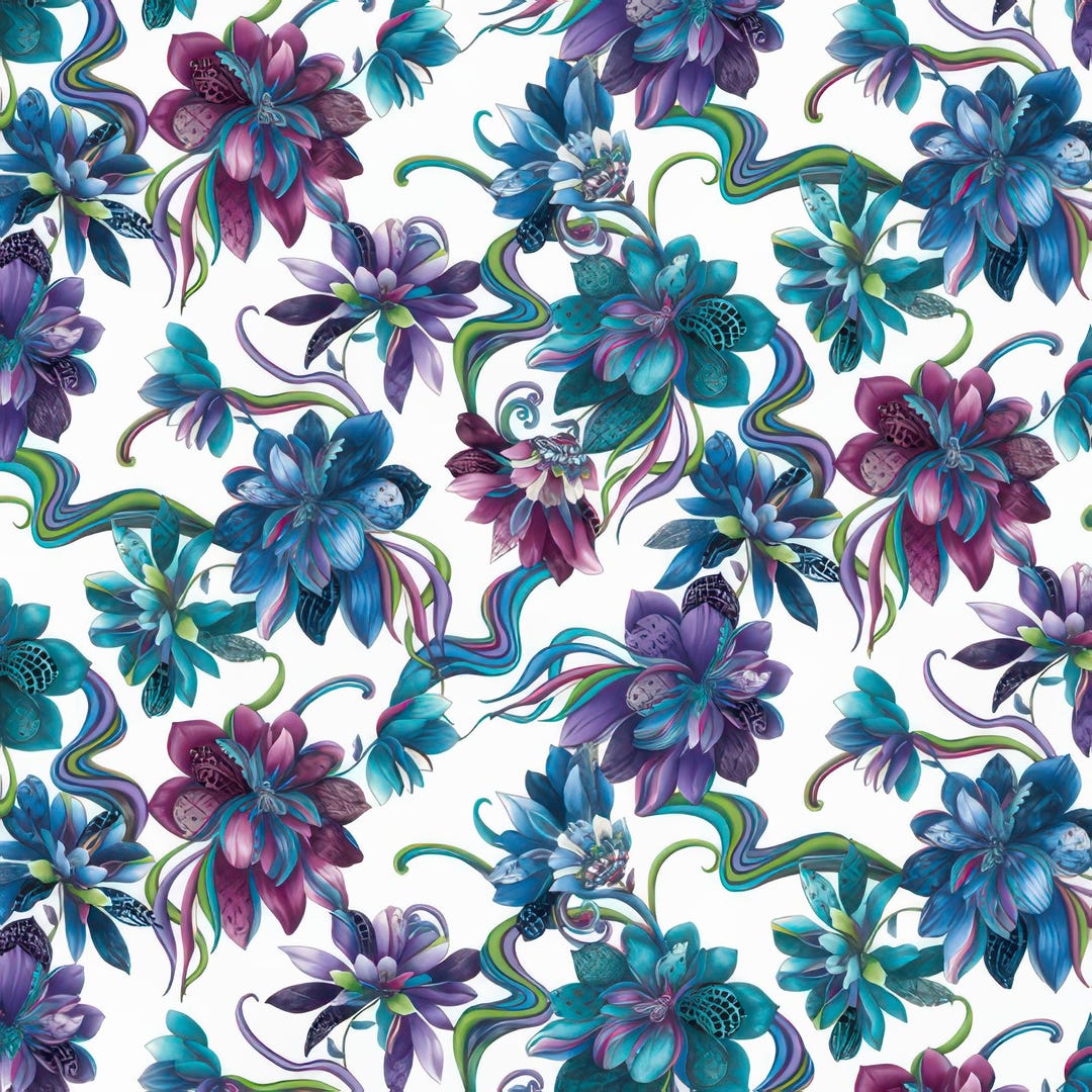 Xanadu Collection White Multi Purple & Teal Floral Cotton Fabric 16152B ...