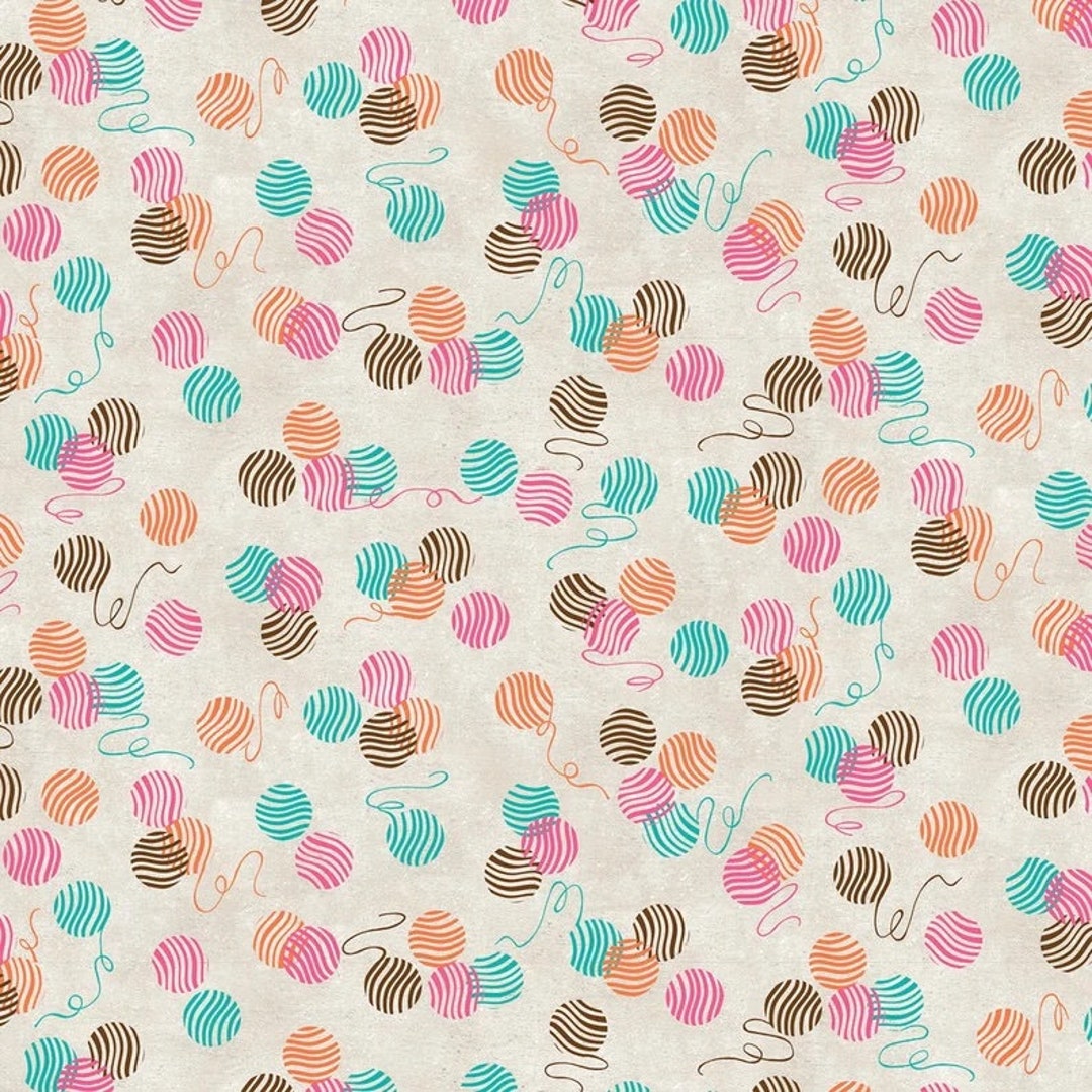 Purrfect Partners Yarn Ball Toss Cream Wilmington Prints 68563-132 BTY ...