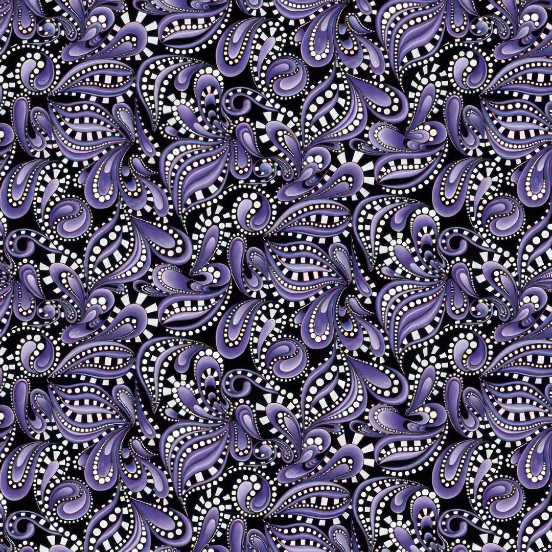 Xanadu Collection Purple Paisley on Black Cotton Fabric 16155B-65 ...