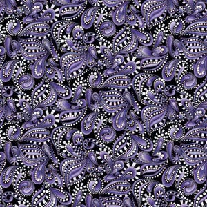 Xanadu Collection Purple Paisley on Black Cotton Fabric 16155B-65 ...