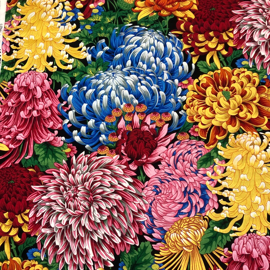 Kaffe Fasset Hokusai's Mums Natural PWPJ107 Cotton Fabric Vibrant ...