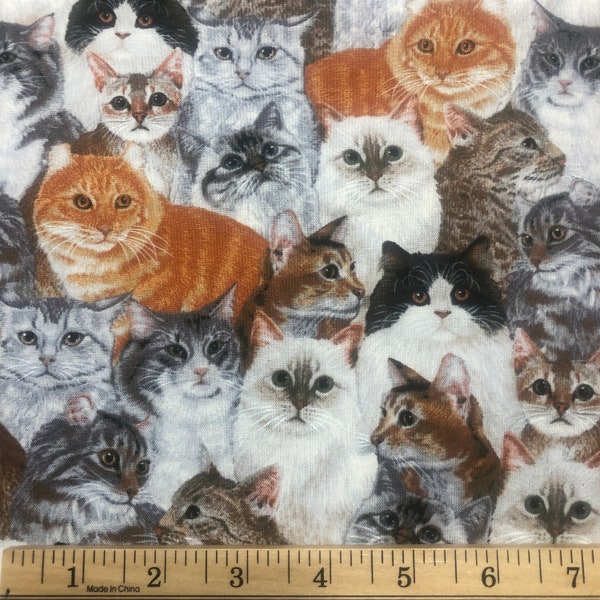 Realistic Cats Fabric - Etsy