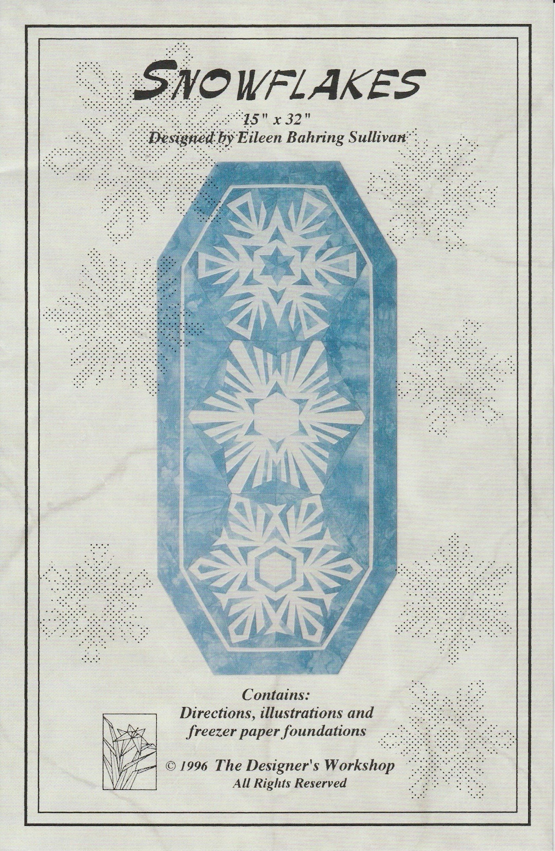 Snowflakes Freezer Paper Foundations Paper Piecing Pattern 15" X 32 ...