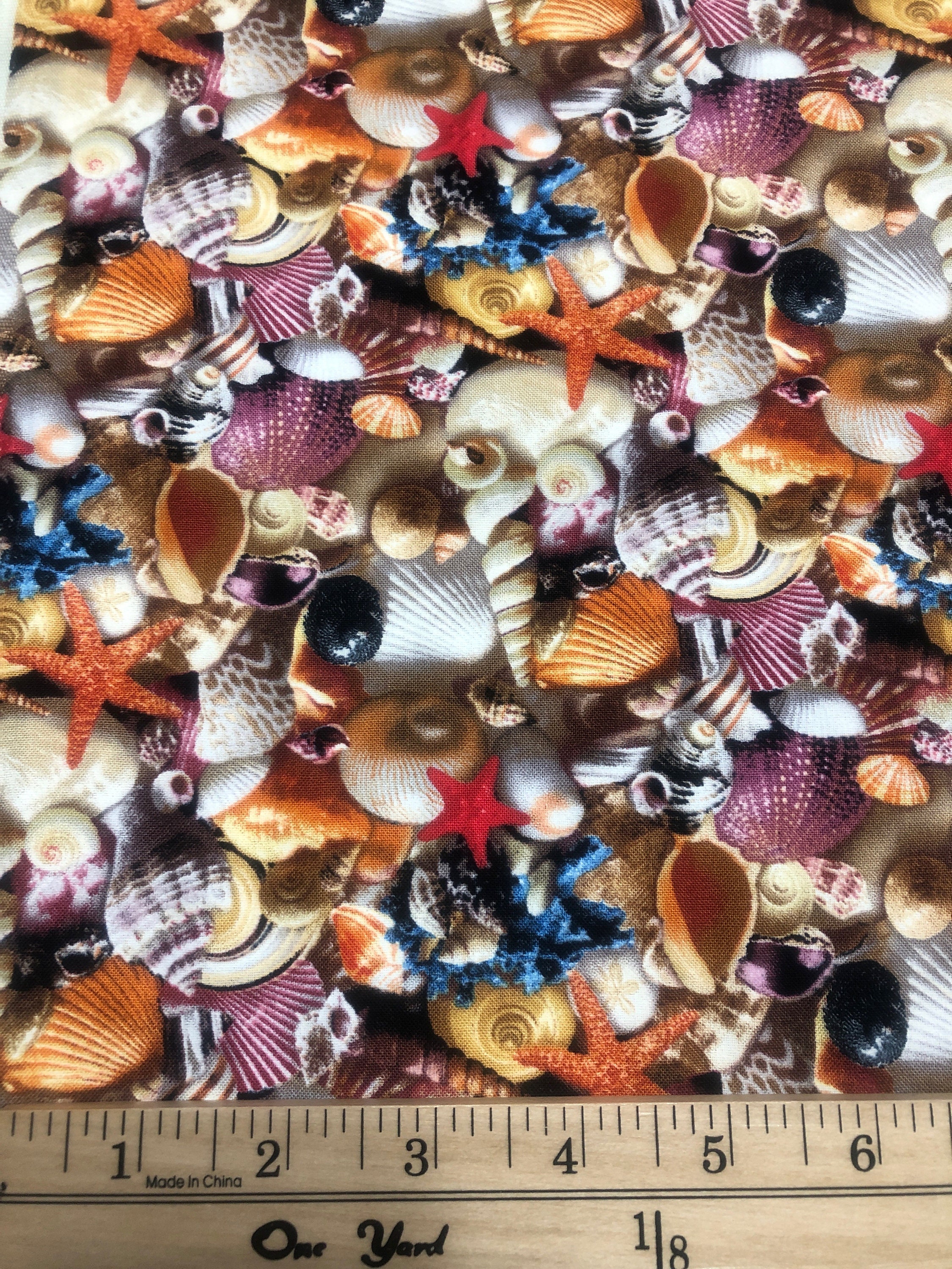 Landscape Medley Seashells Cotton Fabric 392 Multi Elizabeth's Studio ...