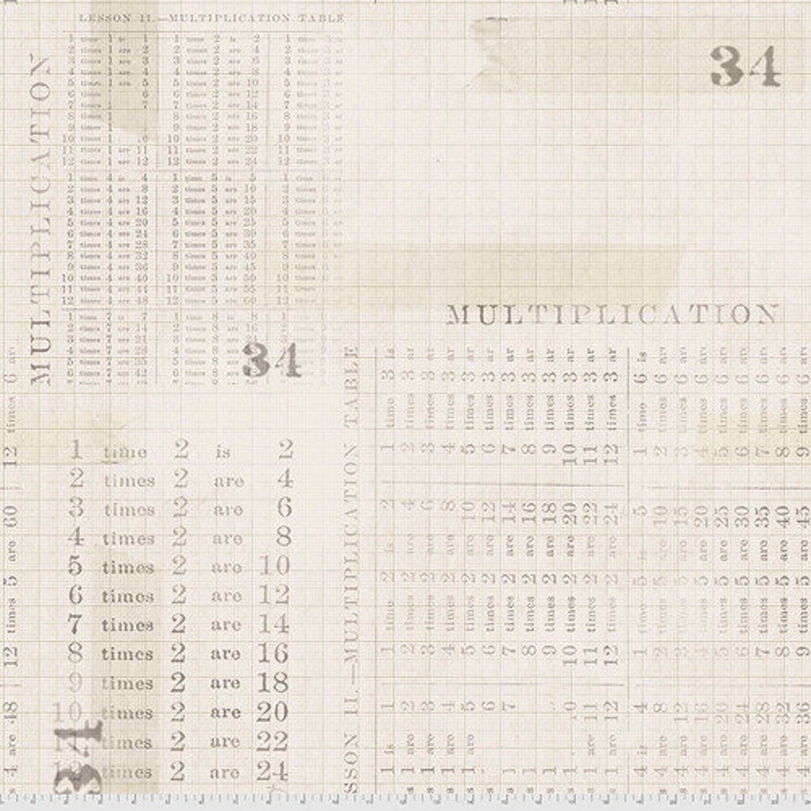 Tim Holtz Multiplication Table Monochrome Parchment PWTH106 Cotton ...