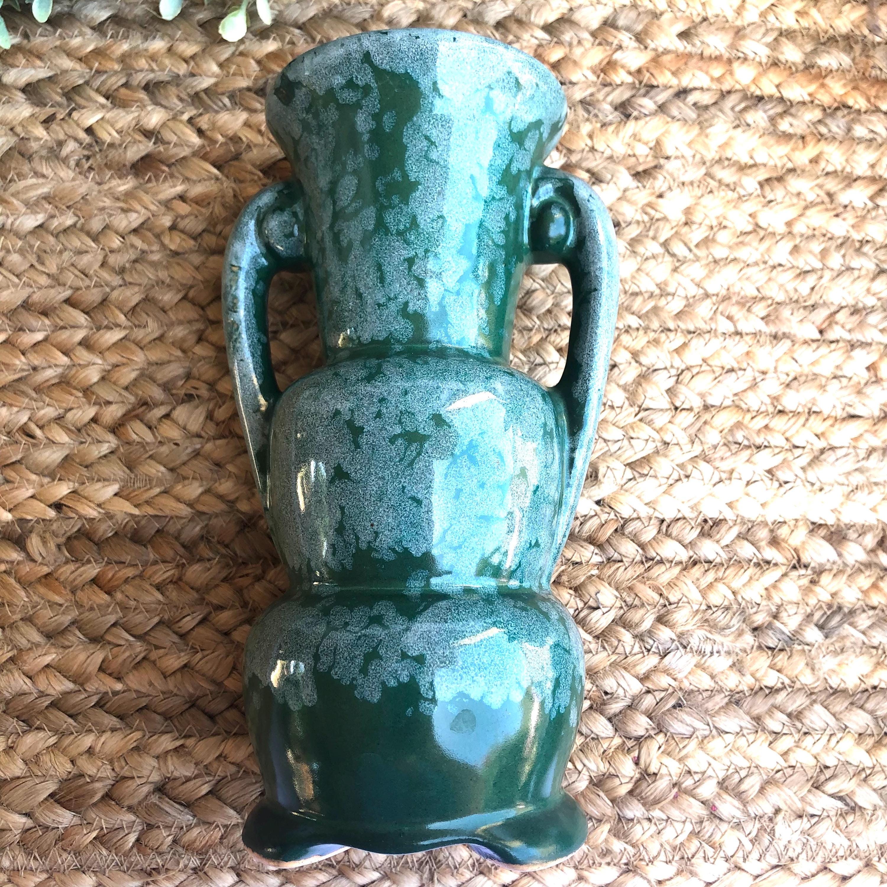 Vintage 1930's Brush Mccoy Pottery Garden Green Sponge Glaze Vase 7.5 ...