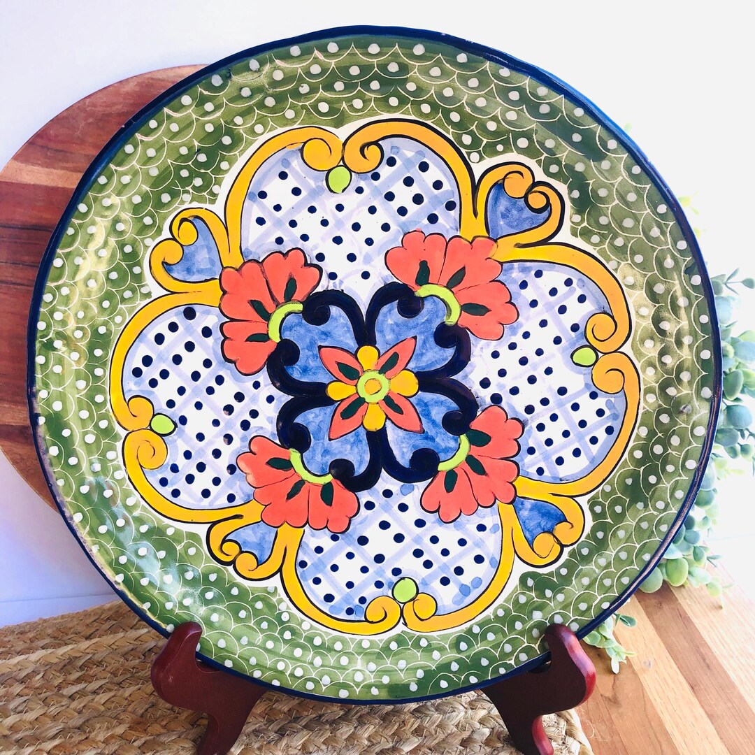 Mexican Talavera Hand Painted Signed Terra Cotta Floral Folk Art Design ...