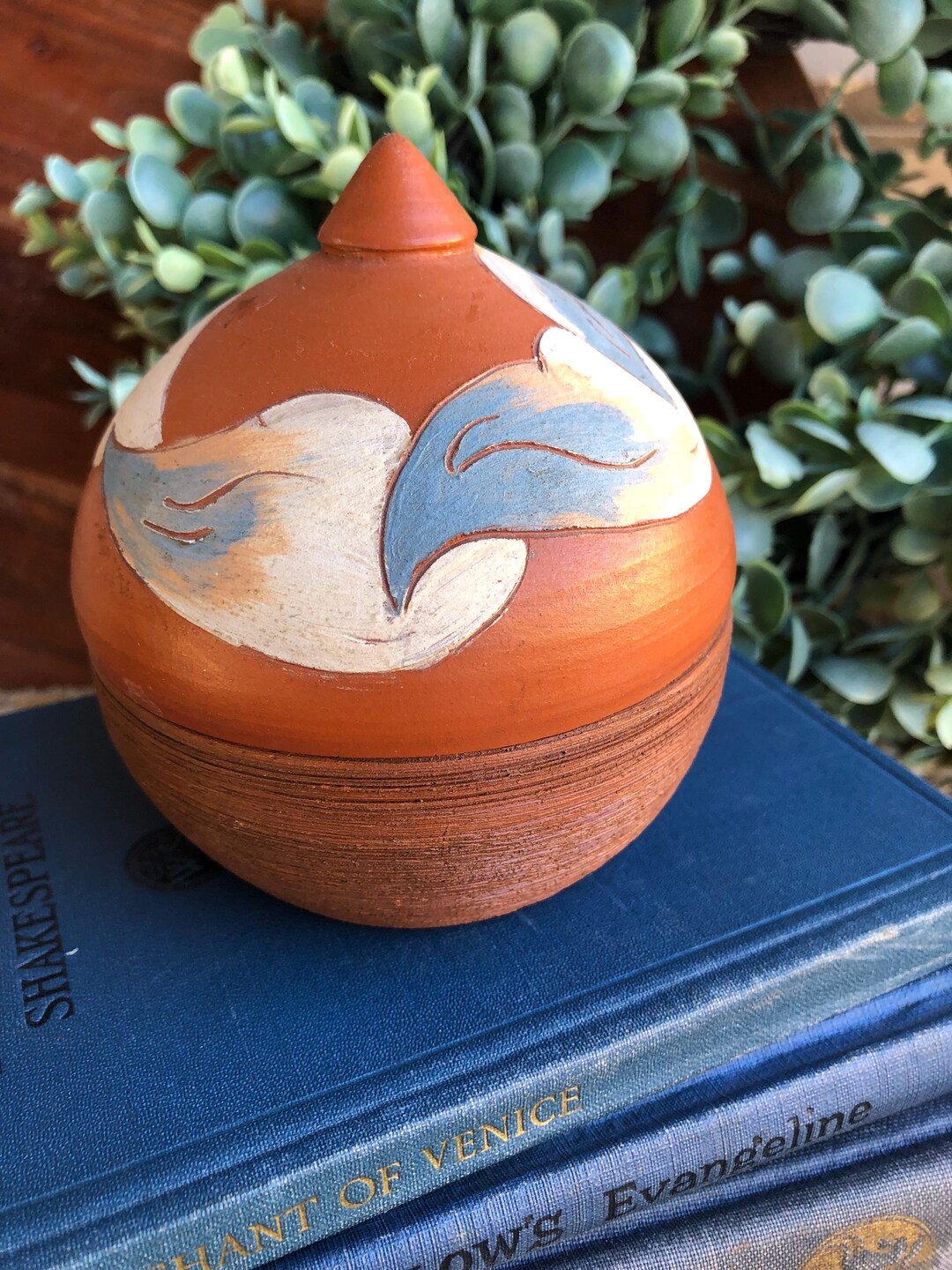Handmade Artisan Terra Cotta Handpainted Art Pottery Lidded Bowl Jar ...