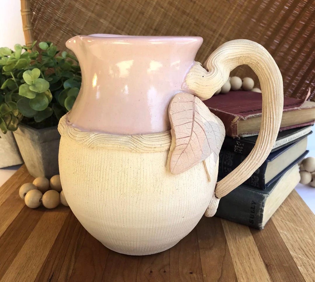 Vintage Brigitte Haag Art Pottery Pitcher Vase: Pink Glaze, Nature ...