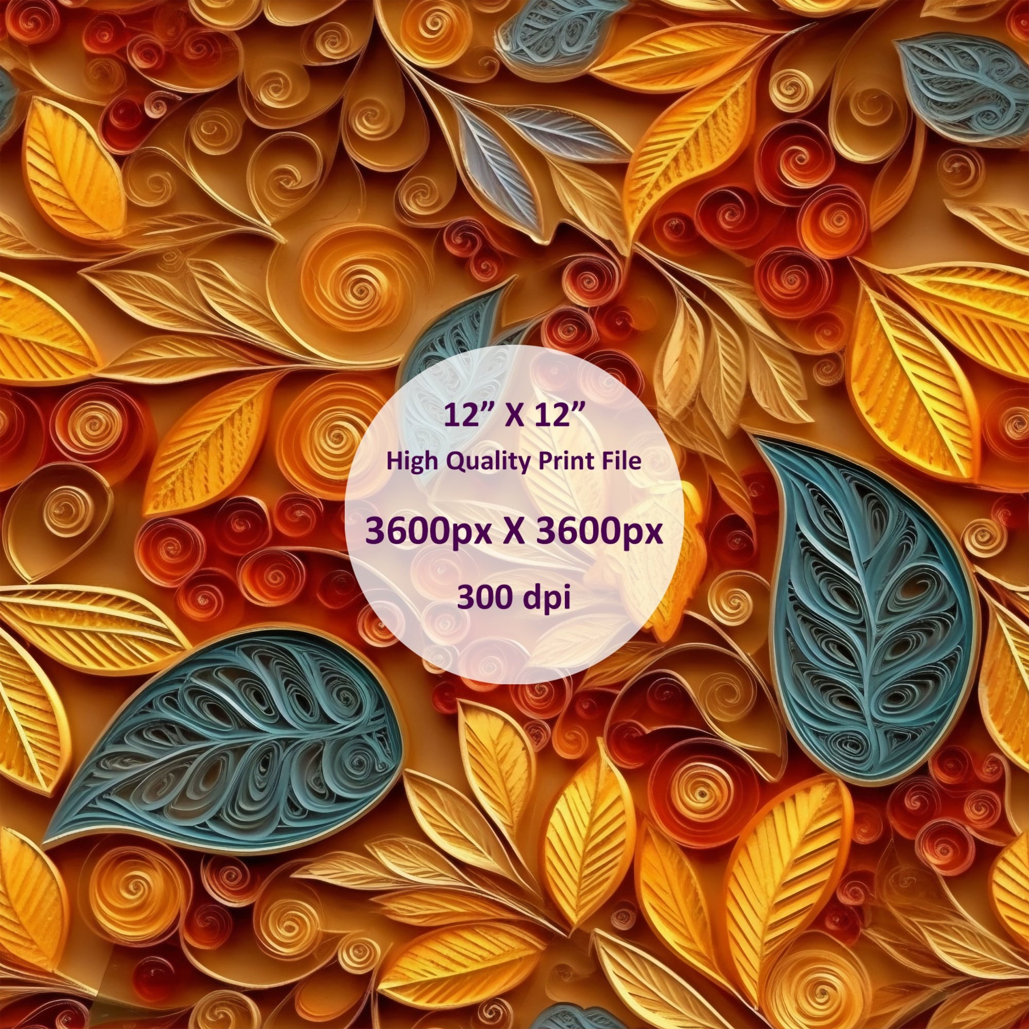 Quilling Seamless Repeating Pattern, Abstract Autumn Leaves 113, 3D ...