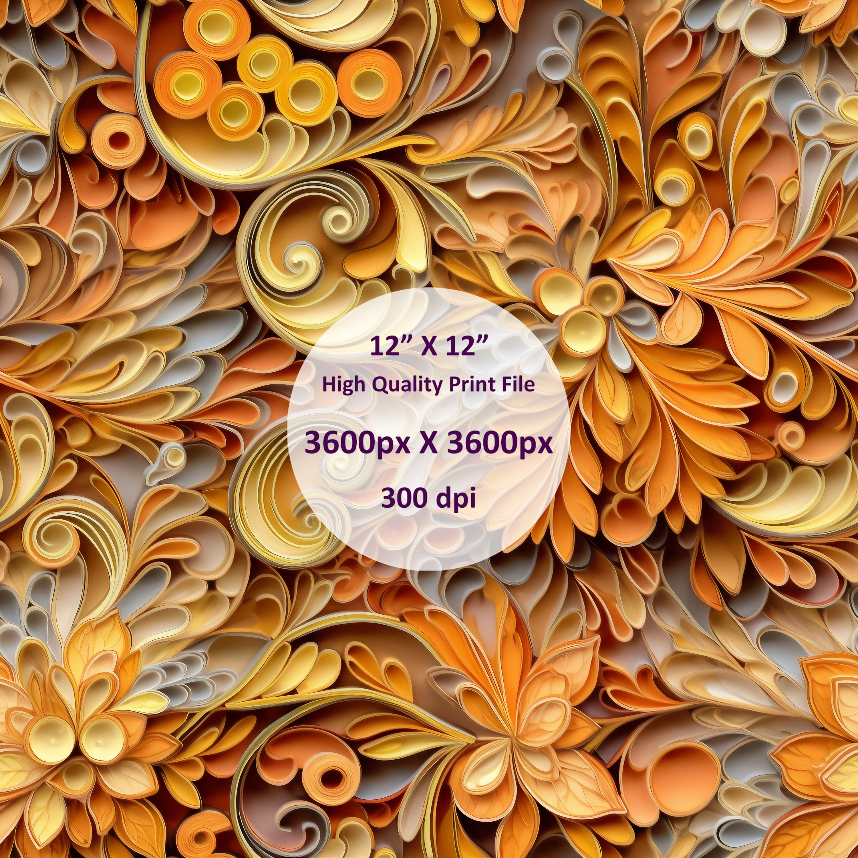 Quilling Seamless Repeating Pattern, Abstract Florals in Fall Colors ...