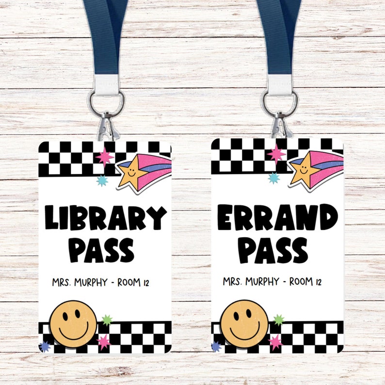 Custom Classroom Hall Passes – Checkerboard Smiley Theme, Set of 8 - Etsy