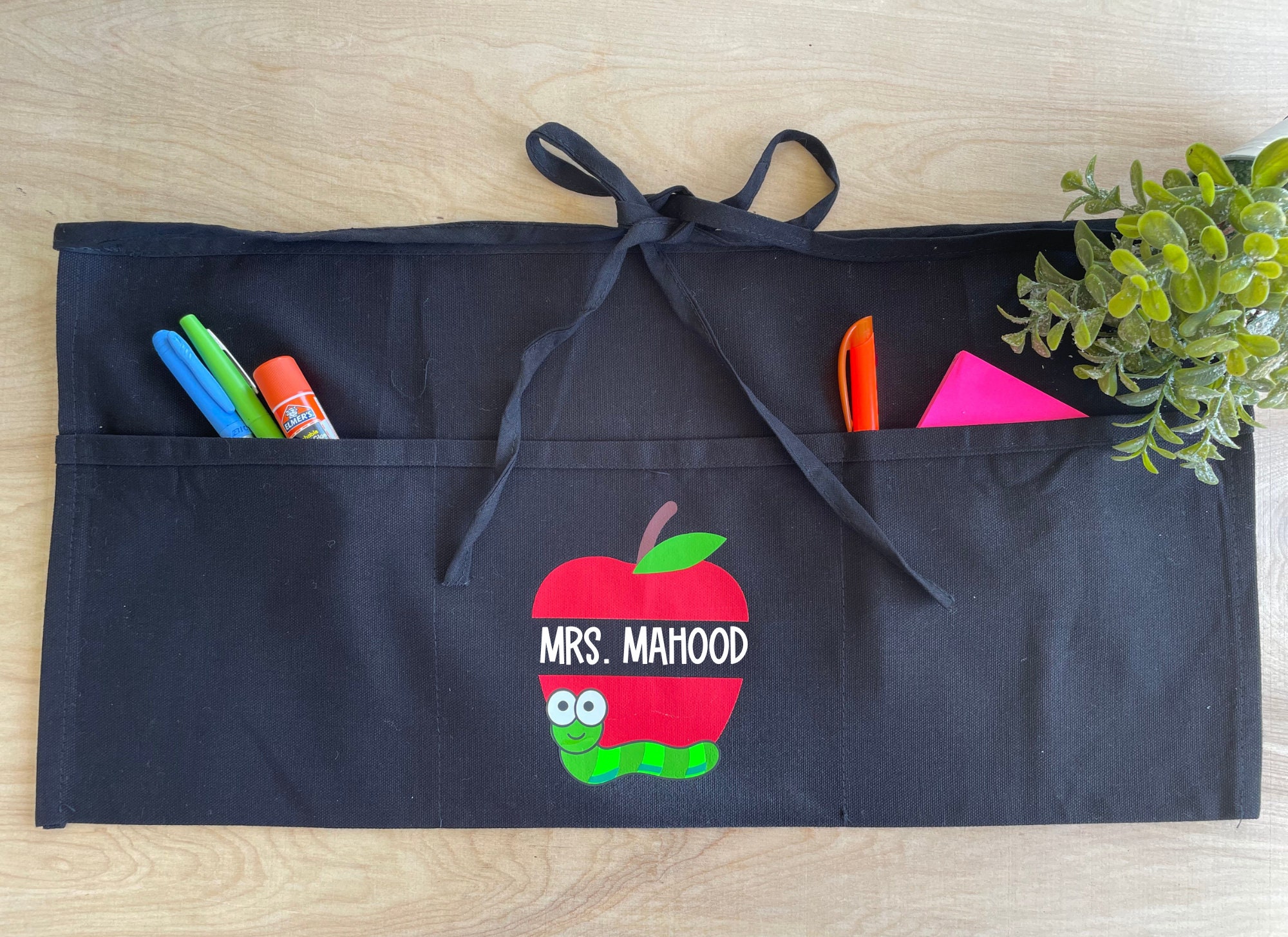 Personalized Teacher Apron - Black Canvas Waist Apron With Pockets - Etsy