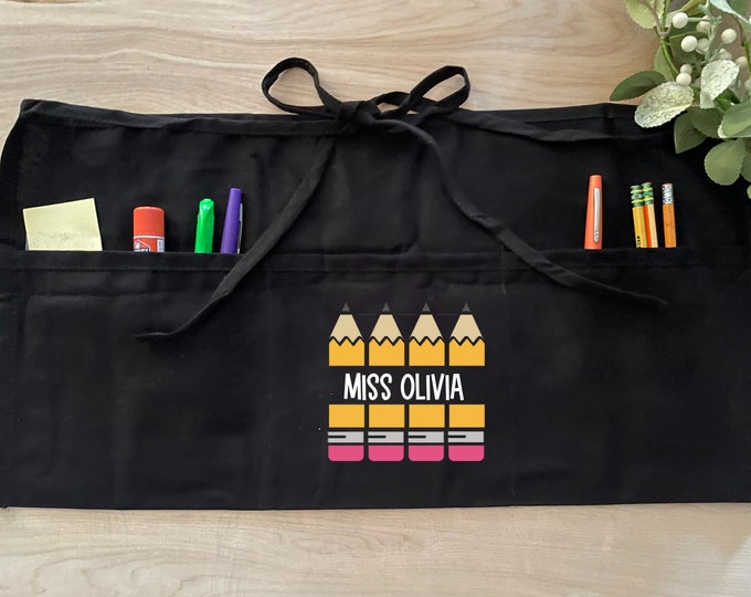 Cute Gray and White Polka Dot Teacher Waist Apron With Pockets and ...