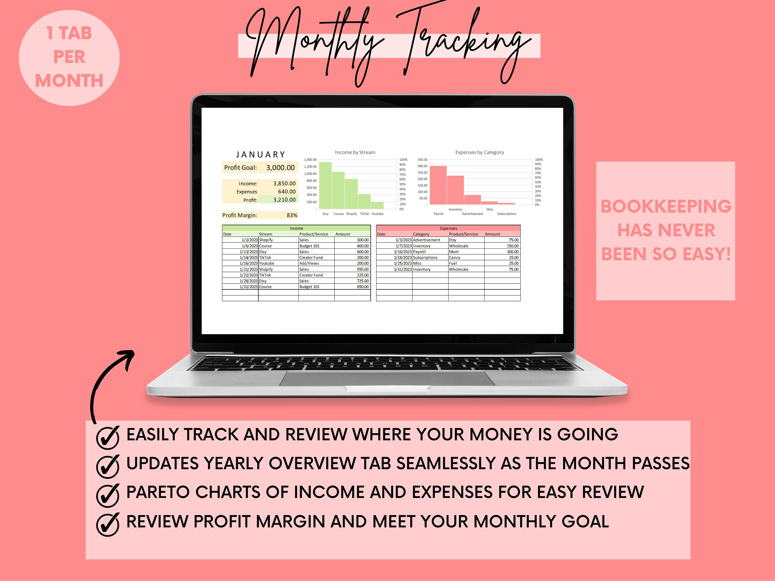 Small Business Bookkeeping Excel Template - Business Expense Tracker ...