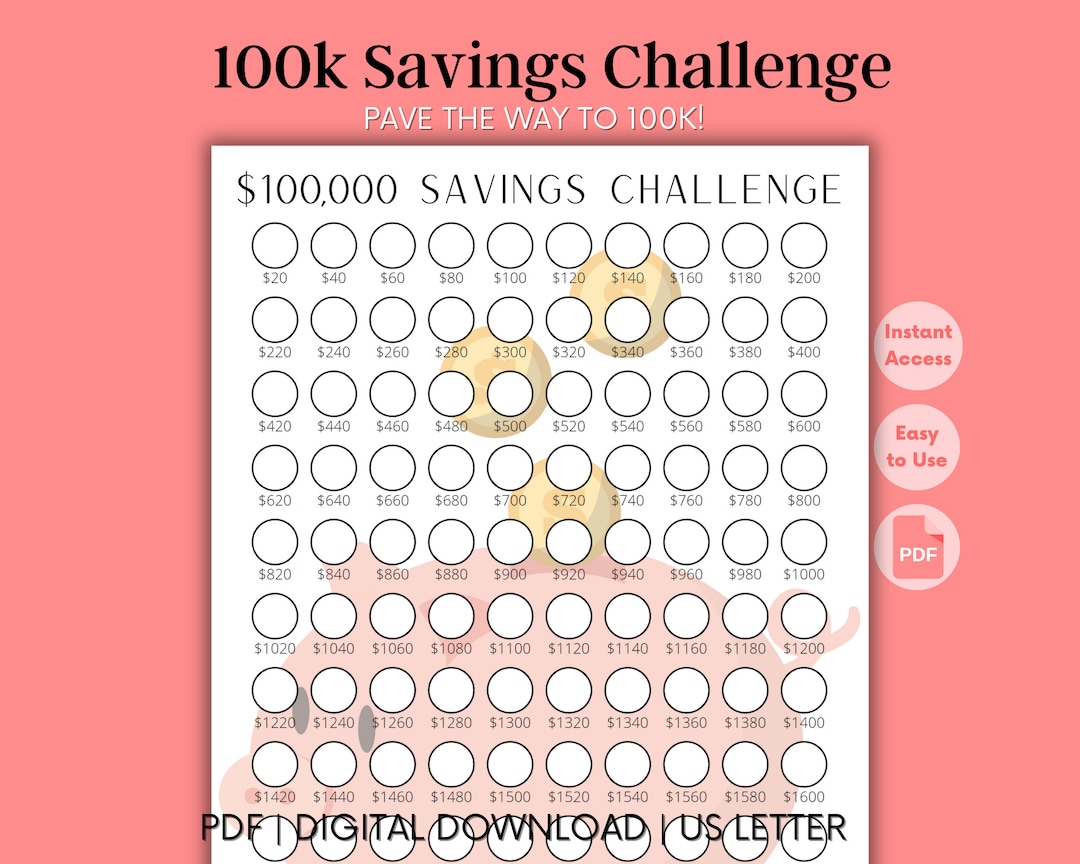 100k Savings Challenge US Letter | 100000 Savings Challenge | 100 ...