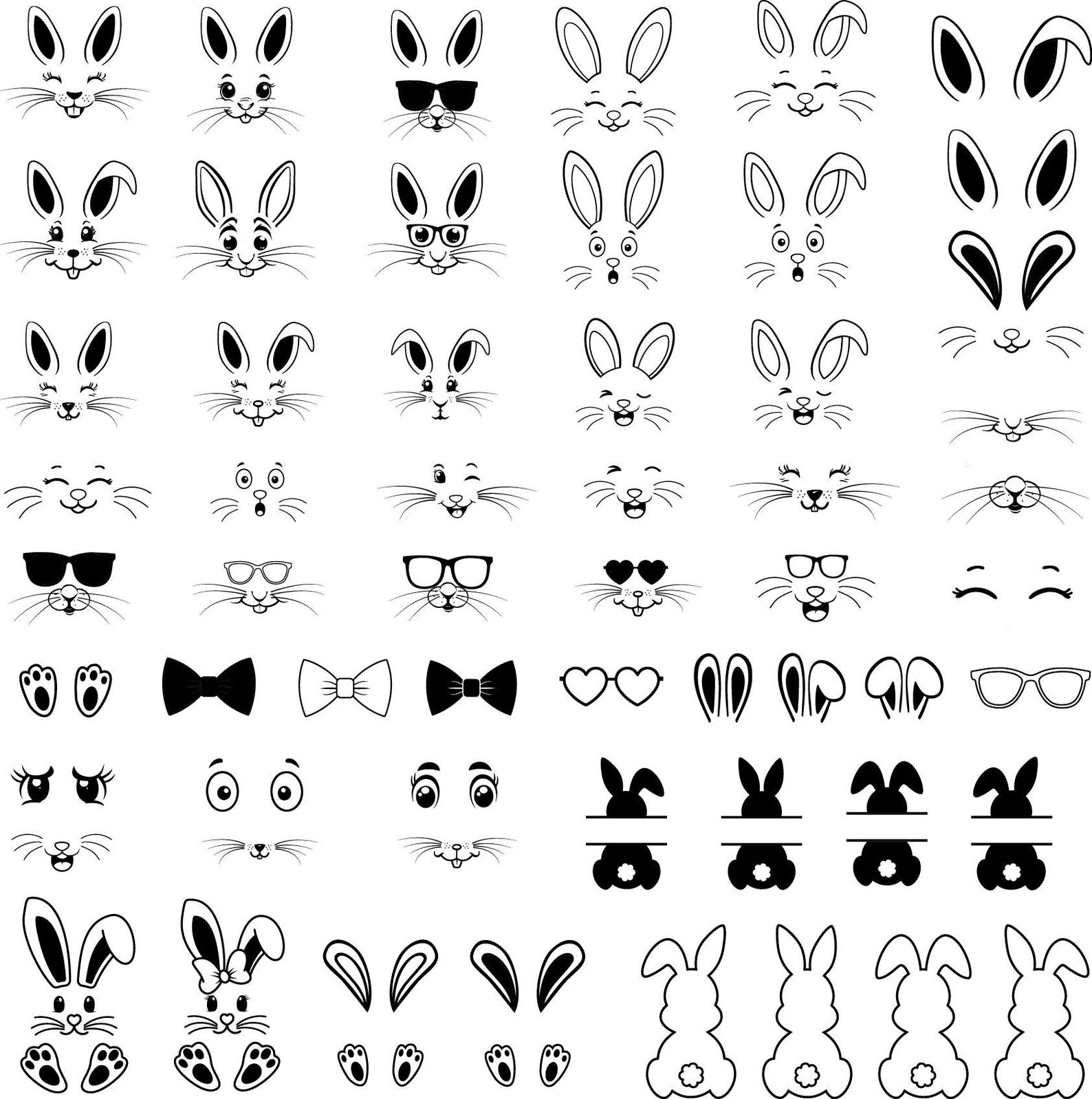 Bunny Face Svg, Easter Svg, Bunny Face Set Easter, Bunny Easter Svg ...